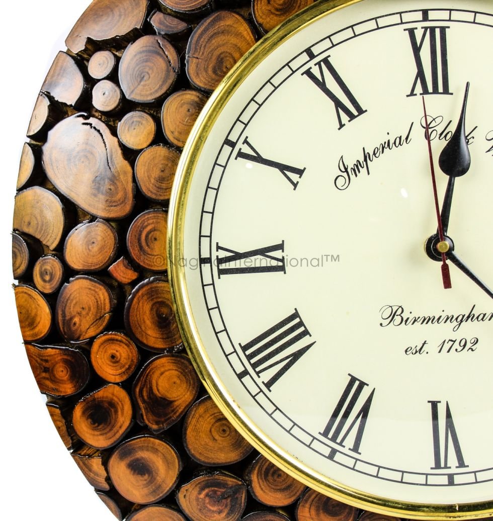 Round Logged Wooden Wall Clock – Nagina International