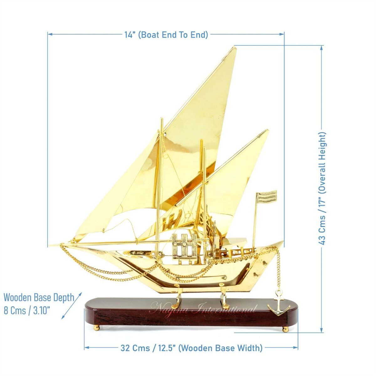 17″ Solid Brass Sailboat Model | Ship’s Replica – Nagina International